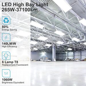 Lightdot 4 Pack LED High Bay Shop Light, 4FT (Large Area Illumination) 265W 37100LM [Eqv.1060W MH/HPS] 5000K Linear Hanging Light for Warehouse, Energy Saving Upto 10000KW*4/5Yrs(5Hrs/Day)