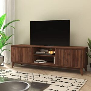 flash furniture hatfield mid-century modern tv stand for 65+ inch tv's - walnut laminate finish - 70 inch media center - adjustable center shelf - soft close doors,dark walnut