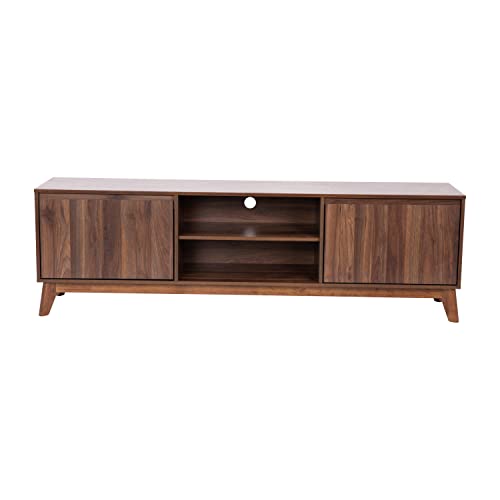 Flash Furniture Hatfield Mid-Century Modern TV Stand For 65+ Inch TV's - Walnut Laminate Finish - 70 Inch Media Center - Adjustable Center Shelf - Soft Close Doors,Dark Walnut