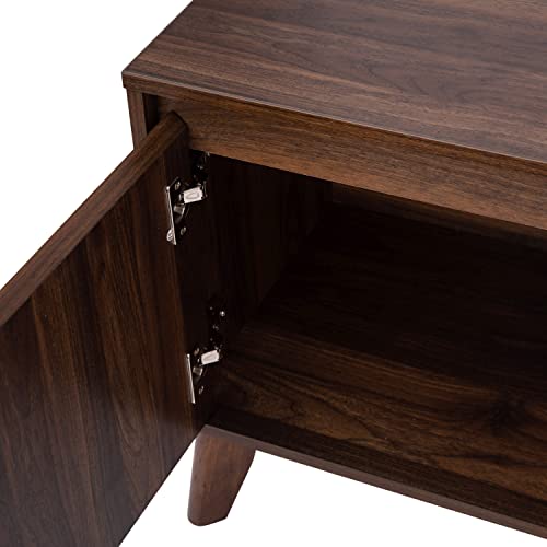 Flash Furniture Hatfield Mid-Century Modern TV Stand For 65+ Inch TV's - Walnut Laminate Finish - 70 Inch Media Center - Adjustable Center Shelf - Soft Close Doors,Dark Walnut