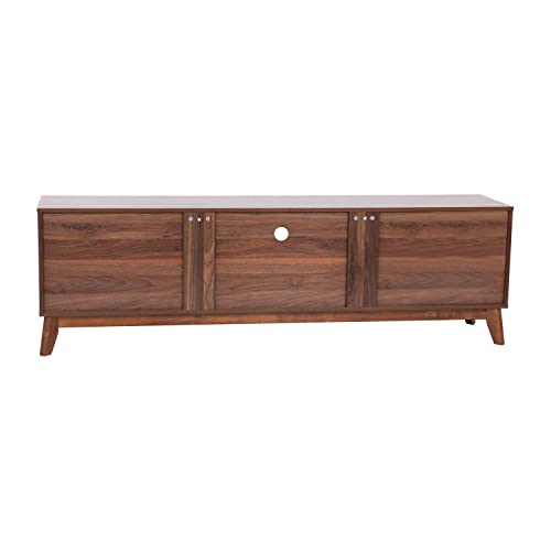 Flash Furniture Hatfield Mid-Century Modern TV Stand For 65+ Inch TV's - Walnut Laminate Finish - 70 Inch Media Center - Adjustable Center Shelf - Soft Close Doors,Dark Walnut