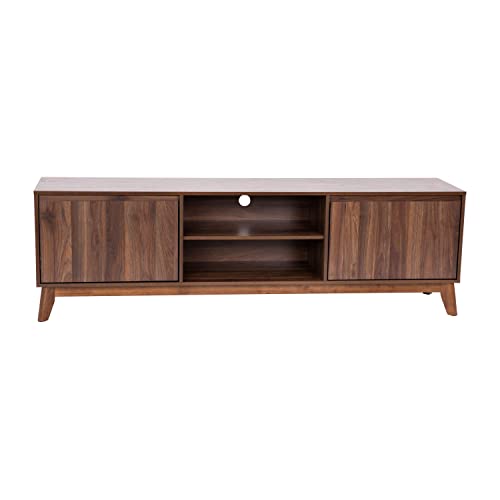 Flash Furniture Hatfield Mid-Century Modern TV Stand For 65+ Inch TV's - Walnut Laminate Finish - 70 Inch Media Center - Adjustable Center Shelf - Soft Close Doors,Dark Walnut