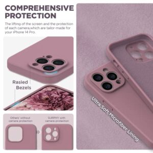 SURPHY Designed for iPhone 14 Pro Case with Screen Protector, (Camera Protection + Soft Microfiber Lining) Liquid Silicone Phone Case, Lilac Purple