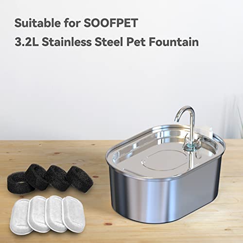 SOOFPET Cat water fountain filter, 8-pack of filters(Carbon Filters + Foam Filters), Replacement Filters for 108oz/3.2L Stainless Steel Cat Water Fountain