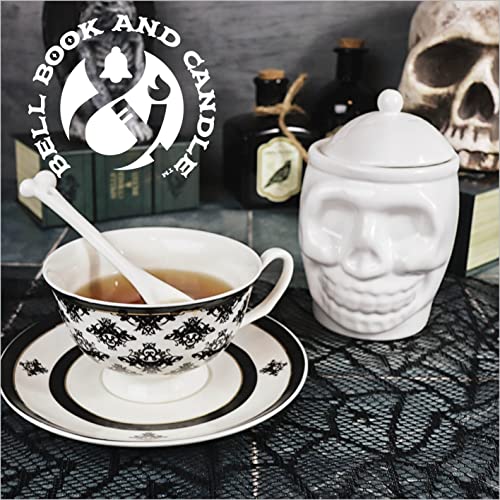 BELL BOOK AND CANDLE Sugar Skull Sugar Bowl With Bone Spoon - 12 Oz - Spooky Valentines Day Gifts, Goth Valentines Day Decor -Witchy Gifts, Goth Gifts For Women, Spooky Gifts - Spooky Gothic Tea Set