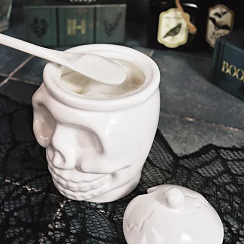 BELL BOOK AND CANDLE Sugar Skull Sugar Bowl With Bone Spoon - 12 Oz - Spooky Valentines Day Gifts, Goth Valentines Day Decor -Witchy Gifts, Goth Gifts For Women, Spooky Gifts - Spooky Gothic Tea Set