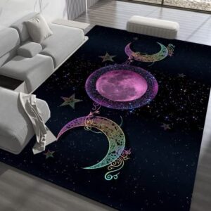 Galaxy Triple Moon Goddess Wiccan Pagan Witch Decor Non-Slip Mats Soft Luxury Rug Floor Carpet for Living Room Indoor Gothic Decor Goth Decor 5'x7'