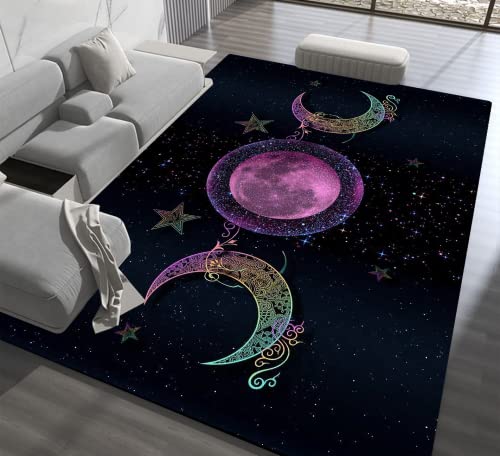 Galaxy Triple Moon Goddess Wiccan Pagan Witch Decor Non-Slip Mats Soft Luxury Rug Floor Carpet for Living Room Indoor Gothic Decor Goth Decor 5'x7'