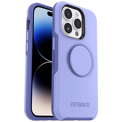 OtterBox iPhone 14 Pro Max (ONLY) Otter + Pop Symmetry Series Case - PERIWINK (Purple), integrated PopSockets PopGrip, slim, pocket-friendly, raised edges protect camera & screen