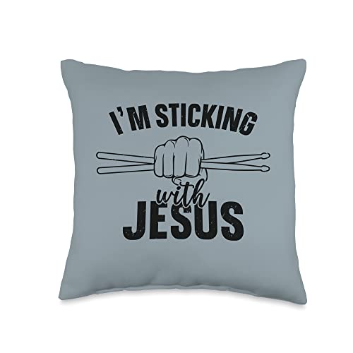 Drumming Designs for Percussionist and Drummer I'm Sticking with Jesus Percussion Set Drums Throw Pillow, 16x16, Multicolor