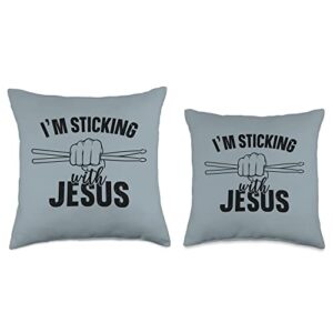 Drumming Designs for Percussionist and Drummer I'm Sticking with Jesus Percussion Set Drums Throw Pillow, 16x16, Multicolor