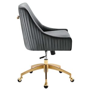 Modway Discern Performance Velvet Pleated Back Swivel Office Chair in Gray