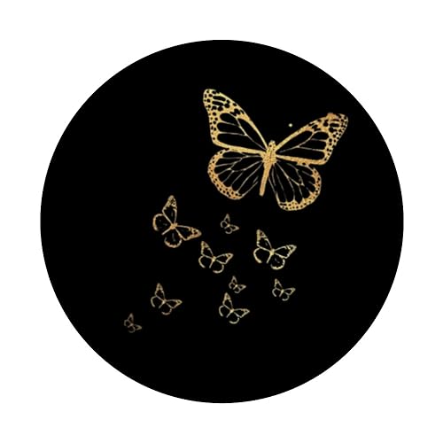 Gold Black Butterfly Aesthetic Trendy Simple Minimalist PopSockets Standard PopGrip