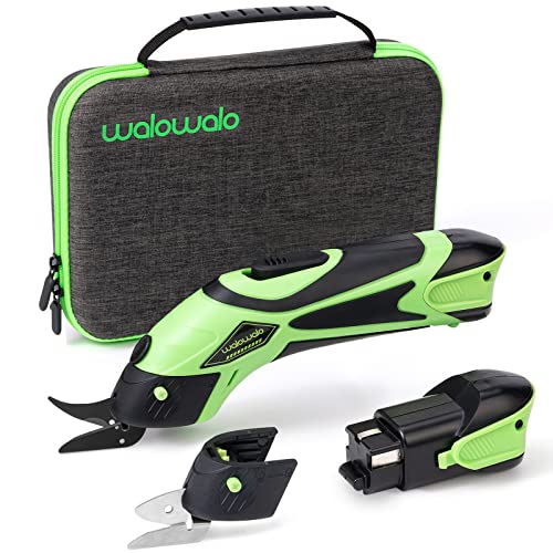 walowalo Electric Scissors for Fabric Cutting Cardboard Heavy Duty Box Cutter 2 Batteries for Leather Denim Sewing Rubber Blanket 4V Li-Ion Power Cordless Shears (Fast Charge + Tungsten Steel Blade)