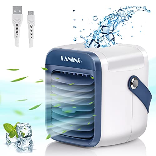 TANING Portable Air Conditioner, Personal Mini Air Cooler, 3 in 1 Rechargeable Evaporative Air Cooler, 3 Fan Speed, 7 Colors LED Lights Cycle Gradient for Home Kitchen Office0723