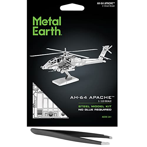 Metal Earth Fascinations AH-64 Apache 3D Metal Model Kit Bundle with Tweezers