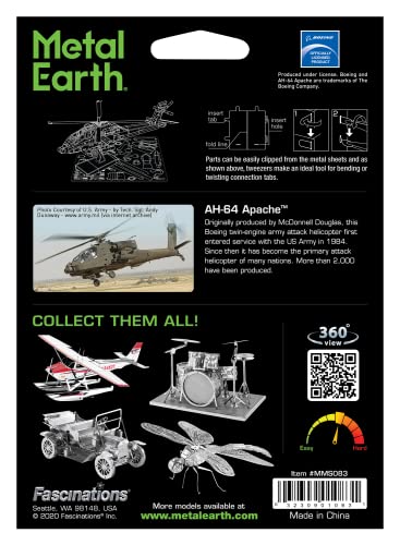 Metal Earth Fascinations AH-64 Apache 3D Metal Model Kit Bundle with Tweezers