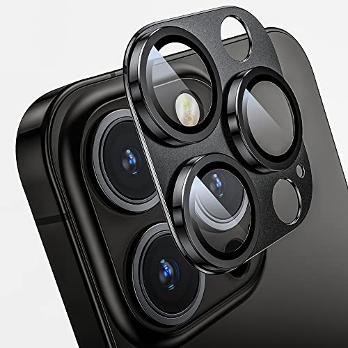 Mansoorr Camera Lens Protector for iPhone 14 Pro / iPhone 14 Pro Max, Alloy Metal Camera Cover with Tempered Glass Screen Protector Accessories,Case Friendly,Scratch Resistant,Easy to Install - Space Black