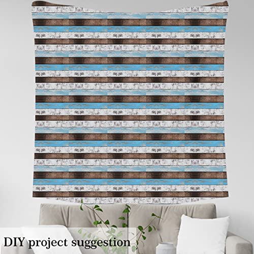 Blue Brown Wooden Grain Outdoor Fabric by The Yard,Western Farmhouse Style Fabric for Home DIY Projects,Old Wooden Barn Door Decorative Fabric for Kids Adults Room Decor,3 Yards