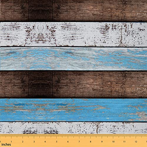 Blue Brown Wooden Grain Outdoor Fabric by The Yard,Western Farmhouse Style Fabric for Home DIY Projects,Old Wooden Barn Door Decorative Fabric for Kids Adults Room Decor,3 Yards