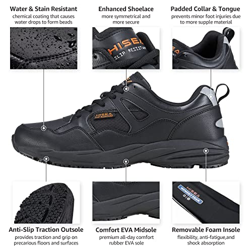 HISEA Slip Resistant Shoes for Men, Water & Oil Resistant, Breathable Comfortable Slip on Chef Nurse Work Shoes, Lightweight Walking Standing shoes for Restaurant, Healthcare and Warehouse Workers