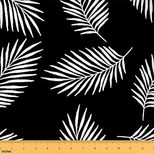 Palm Leaf Fabric by The Yard, Black White Leaves Print Upholstery Fabric, Hawaiian Botanical Plant Decorative Fabric, Summer Nature Theme Indoor Outdoor Fabric, DIY Craft Patchwork, 2 Yards