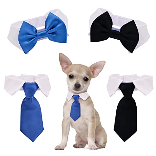 HACRAHO Pet Bow Tie and Neck Tie, 4 Pieces Adjustable Formal Pet Costume Necktie Collar Puppy Kitten Wedding Birthday Tux Collar Bow Tie for Dog Cat