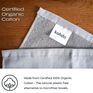 KOHDA LIVING Premium Silver Infused Kitchen Towels - 100% Organic Cotton Dish Towels - Odor Controlled Tea Towels (Pack of 4) Absorbent Kitchen Hand Towels Gray