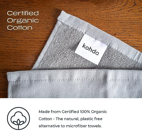 KOHDA LIVING Premium Silver Infused Kitchen Towels - 100% Organic Cotton Dish Towels - Odor Controlled Tea Towels (Pack of 4) Absorbent Kitchen Hand Towels Gray