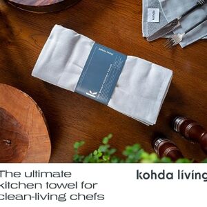 KOHDA LIVING Premium Silver Infused Kitchen Towels - 100% Organic Cotton Dish Towels - Odor Controlled Tea Towels (Pack of 4) Absorbent Kitchen Hand Towels Gray