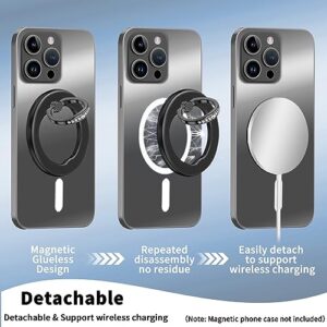 TACOMEGE Crystal Magnetic Phone Grip Holder, Mag Safe Accessories Ring Stand, for iPhone 14 13 12 Plus/Pro/Max/Mini(Black)