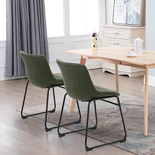 Chairelax Retro Side Bar Dining Chair Leather Kitchen Chair with Metal Legs for Kitchen, Living, Dining Room, Set of 2 (Green)