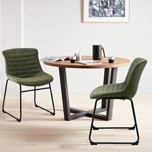 Chairelax Retro Side Bar Dining Chair Leather Kitchen Chair with Metal Legs for Kitchen, Living, Dining Room, Set of 2 (Green)