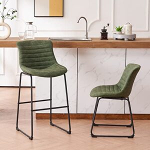 Chairelax Retro Side Bar Dining Chair Leather Kitchen Chair with Metal Legs for Kitchen, Living, Dining Room, Set of 2 (Green)