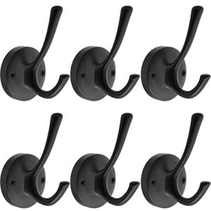 tofiigrem black wall hooks, 6 pack coat robe hook heavy duty metal double bath hook wall mounted, hand towel hooks for cubicle bathroom kitchen closet garage