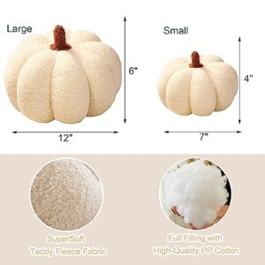 YRXRUS Halloween Pumpkin Pillows, Off White Teddy Fleece 3D Pumpkin Shaped Throw Pillows Decoration, Cute 6x12 Inches Ultra Soft Sherpa Pillow for Natural Accent Room Decor, Thanksgiving Gift