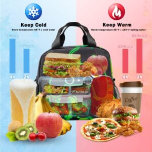 Video Game Lunch Bag Insulated Lunch Box Small Lunch Tote Bags with Water Bottle Holder, Adjustable & Removable Shoulder Strap Lunch Box