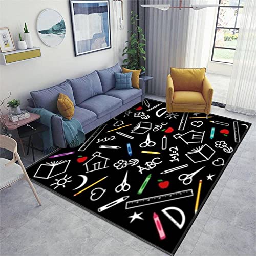 Home Area Runner Rug Pad Back to School Classroom Elementary Schoolgirl Blackboard Chalk Drawings Thickened Non Slip Mats Doormat Entry Rug Floor Carpet for Living Room Indoor Outdoor Throw Rugs