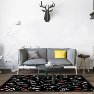 Home Area Runner Rug Pad Back to School Classroom Elementary Schoolgirl Blackboard Chalk Drawings Thickened Non Slip Mats Doormat Entry Rug Floor Carpet for Living Room Indoor Outdoor Throw Rugs