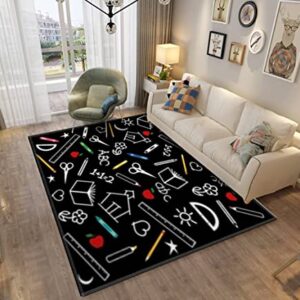 Home Area Runner Rug Pad Back to School Classroom Elementary Schoolgirl Blackboard Chalk Drawings Thickened Non Slip Mats Doormat Entry Rug Floor Carpet for Living Room Indoor Outdoor Throw Rugs