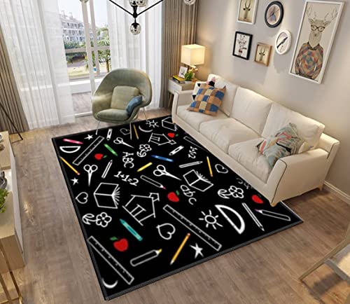 Home Area Runner Rug Pad Back to School Classroom Elementary Schoolgirl Blackboard Chalk Drawings Thickened Non Slip Mats Doormat Entry Rug Floor Carpet for Living Room Indoor Outdoor Throw Rugs