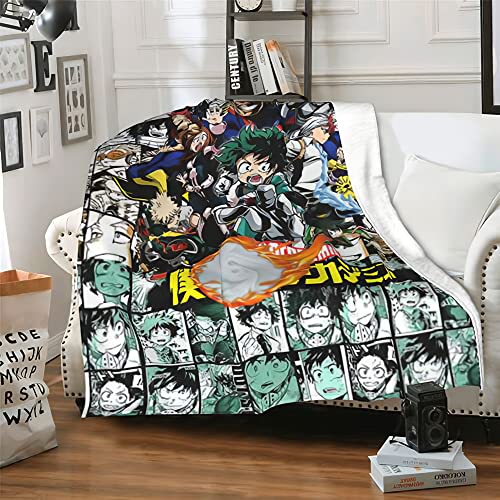 Throw Blanket for Couch Cartoon Characters Soft Cozy Deku Blanket Soft Plush Fluffy Warm Cozy Anime Fans Blanket for Bed Sofa Camping Travel 50''X40''