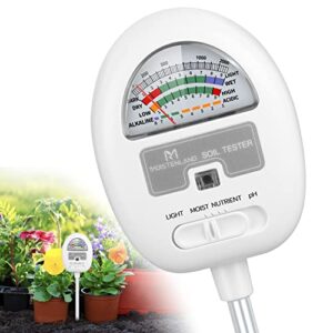 [upgraded] soil moisture meter, 4-in-1 soil ph tester, soil moisture/light/nutrients/ph meter for gardening, lawn, farming, indoor & outdoor plants use, no batteries required