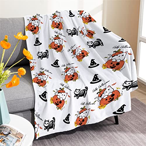 Halloween Pumpkin Cute Cat Skeleton Blanket Microfiber Flannel Throw Lightweight Super Soft Cozy Blankets for Couch Bed Sofa Chair, Gift for Birthday Thanksgiving Halloween 40"x30"for Pet