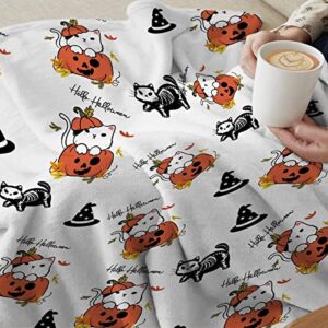 Halloween Pumpkin Cute Cat Skeleton Blanket Microfiber Flannel Throw Lightweight Super Soft Cozy Blankets for Couch Bed Sofa Chair, Gift for Birthday Thanksgiving Halloween 40"x30"for Pet