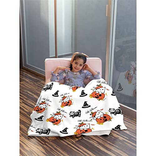 Halloween Pumpkin Cute Cat Skeleton Blanket Microfiber Flannel Throw Lightweight Super Soft Cozy Blankets for Couch Bed Sofa Chair, Gift for Birthday Thanksgiving Halloween 40"x30"for Pet