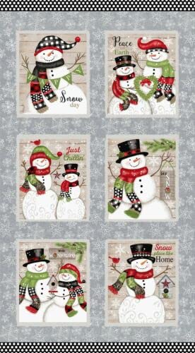 FlashPhoenix Quality Sewing Fabric –Chrismas Snowman Holiday Snow Place Like Home 100% Cotton Fabric 24 x 44 Inch Panel