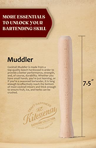 KITESSENSU Muddler for Cocktails, Wooden Muddler, Durable cocktail muddler, Excellent Choice for Mojitos, Caipirinhas, Fruits, Herbs, Spices Based Drinks