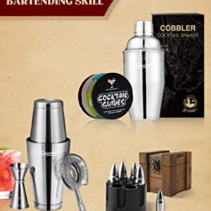 KITESSENSU Cocktail Shaker, 18oz Martini Shaker with Strainer, Premium 18/8 Stainless Steel Cobbler Drink Shaker, Recipes Booklet Included