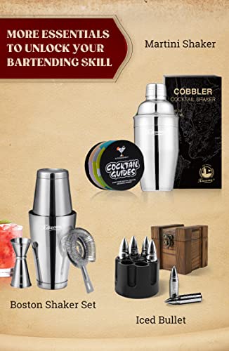 KITESSENSU Cocktail Shaker, 18oz Martini Shaker with Strainer, Premium 18/8 Stainless Steel Cobbler Drink Shaker, Recipes Booklet Included